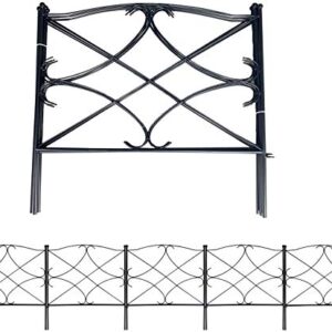 AshmanOnline Galvanized Garden Fence 24in x 10ft, Black (Set of 5) - Outdoor Metal Landscape Fencing Steel Wire Gate Border Edge Folding Patio Flower Bed Animal Barrier Section Edging.