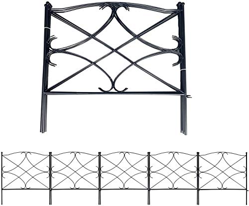 AshmanOnline Galvanized Garden Fence 24in x 10ft, Black (Set of 5) - Outdoor Metal Landscape Fencing Steel Wire Gate Border Edge Folding Patio Flower Bed Animal Barrier Section Edging.