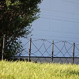 AshmanOnline Galvanized Garden Fence 24in x 10ft, Black (Set of 5) - Outdoor Metal Landscape Fencing Steel Wire Gate Border Edge Folding Patio Flower Bed Animal Barrier Section Edging.