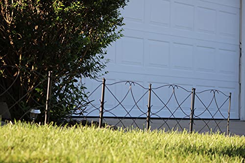 AshmanOnline Galvanized Garden Fence 24in x 10ft, Black (Set of 5) - Outdoor Metal Landscape Fencing Steel Wire Gate Border Edge Folding Patio Flower Bed Animal Barrier Section Edging.