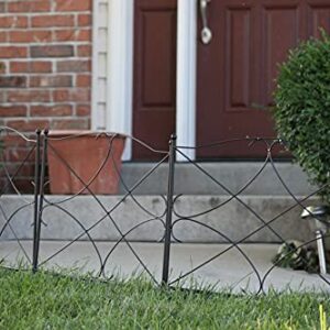 AshmanOnline Galvanized Garden Fence 24in x 10ft, Black (Set of 5) - Outdoor Metal Landscape Fencing Steel Wire Gate Border Edge Folding Patio Flower Bed Animal Barrier Section Edging.