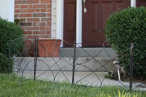 AshmanOnline Galvanized Garden Fence 24in x 10ft, Black (Set of 5) - Outdoor Metal Landscape Fencing Steel Wire Gate Border Edge Folding Patio Flower Bed Animal Barrier Section Edging.