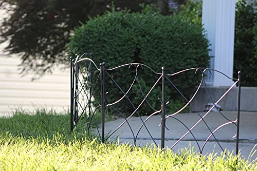 AshmanOnline Galvanized Garden Fence 24in x 10ft, Black (Set of 5) - Outdoor Metal Landscape Fencing Steel Wire Gate Border Edge Folding Patio Flower Bed Animal Barrier Section Edging.