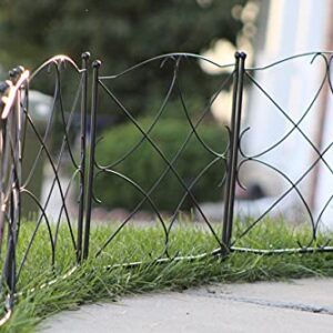 AshmanOnline Galvanized Garden Fence 24in x 10ft, Black (Set of 5) - Outdoor Metal Landscape Fencing Steel Wire Gate Border Edge Folding Patio Flower Bed Animal Barrier Section Edging.