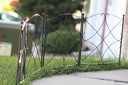 AshmanOnline Galvanized Garden Fence 24in x 10ft, Black (Set of 5) - Outdoor Metal Landscape Fencing Steel Wire Gate Border Edge Folding Patio Flower Bed Animal Barrier Section Edging.