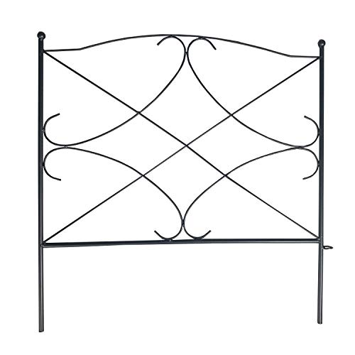 AshmanOnline Galvanized Garden Fence 24in x 10ft, Black (Set of 5) - Outdoor Metal Landscape Fencing Steel Wire Gate Border Edge Folding Patio Flower Bed Animal Barrier Section Edging.