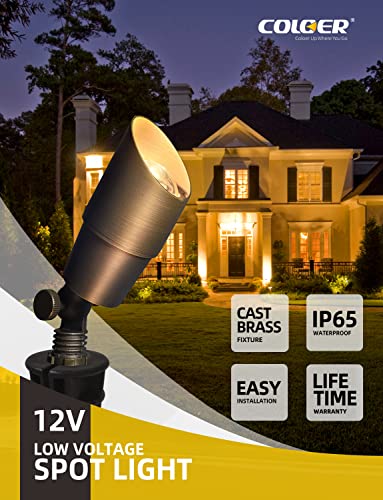 COLOER Die-cast Brass Low Voltage Spotlight, Outdoor Spot Lights for Yard,12V AC/DC LED Landscape Lighting Fixture, Directional Garden Patio Spot Up Light(Bronze, 1-Pack Without Bulb,101B)