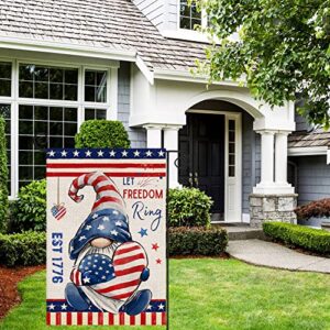 Patriotic Gnome Garden flag for 4th of July 12x18 Double Sided,American Gnome with Love Heart Small Yard Flags for Independence Day Memorial Day Decor for Summer Farmhouse Holiday Outside Outdoor