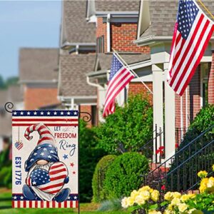 Patriotic Gnome Garden flag for 4th of July 12x18 Double Sided,American Gnome with Love Heart Small Yard Flags for Independence Day Memorial Day Decor for Summer Farmhouse Holiday Outside Outdoor