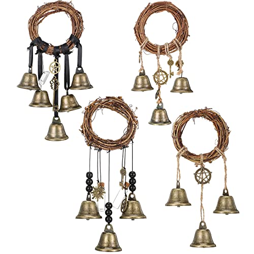 4 Pieces Wiccan Bell Wind Chimes Witch Wind Chimes Door Hanger 3.1 Inch Hanging Witch Bells Protection Witchcraft Home Decor for Patio Garden Boho Home Decor (Elegant Style)