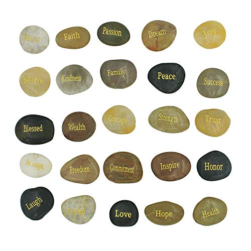 25 Engraved Inspirational Stones with Words of Encouragement – Gold Engraved Stones for Worry Stones, Affirmation Stones, Meditation Stones, Gift Rocks with Inspirational Words of Prayer, Velvet Bag