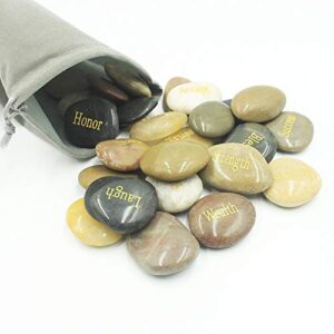 25 Engraved Inspirational Stones with Words of Encouragement – Gold Engraved Stones for Worry Stones, Affirmation Stones, Meditation Stones, Gift Rocks with Inspirational Words of Prayer, Velvet Bag