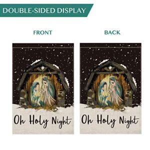 AVOIN Oh Holy Night Garden Flag Vertical Double Sided, Christmas Winter Holiday Log Cabin Christian Yard Outdoor Decoration 12.5 x 18 Inch