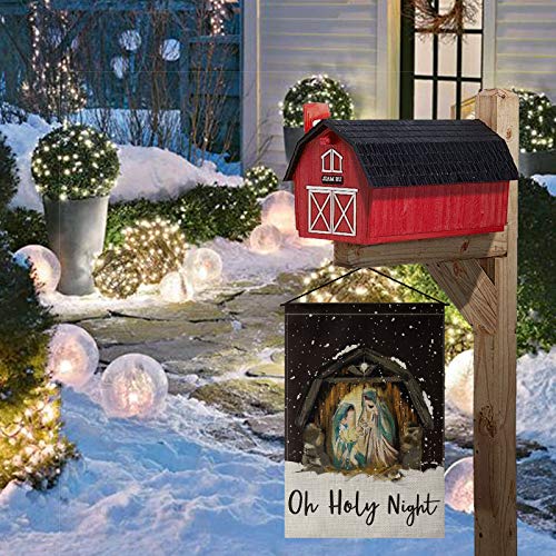 AVOIN Oh Holy Night Garden Flag Vertical Double Sided, Christmas Winter Holiday Log Cabin Christian Yard Outdoor Decoration 12.5 x 18 Inch