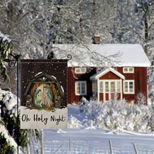 AVOIN Oh Holy Night Garden Flag Vertical Double Sided, Christmas Winter Holiday Log Cabin Christian Yard Outdoor Decoration 12.5 x 18 Inch