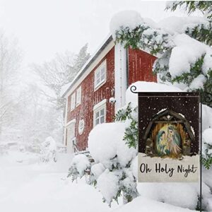 AVOIN Oh Holy Night Garden Flag Vertical Double Sided, Christmas Winter Holiday Log Cabin Christian Yard Outdoor Decoration 12.5 x 18 Inch