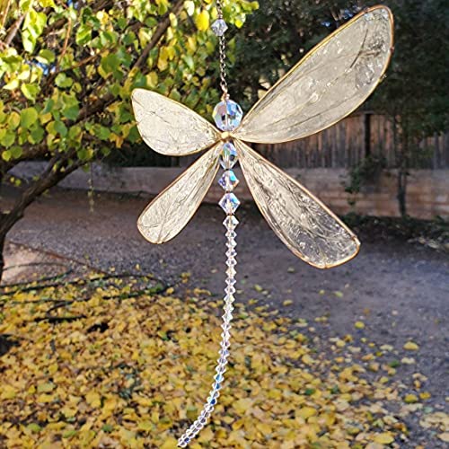 XinTX Dragonfly Crystal Suncatcher Rainbow Maker Prism,Hanging Crystals Ornament for Window Garden Home Decor (Dragonfly)