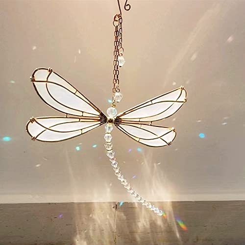 XinTX Dragonfly Crystal Suncatcher Rainbow Maker Prism,Hanging Crystals Ornament for Window Garden Home Decor (Dragonfly)