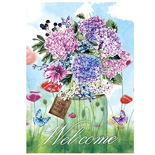 Morigins Welcome Spring Mason Jar Double Sided Garden Flag Floral Butterfly 12.5 x 18 Inch