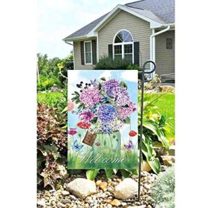 Morigins Welcome Spring Mason Jar Double Sided Garden Flag Floral Butterfly 12.5 x 18 Inch