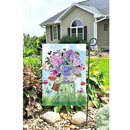 Morigins Welcome Spring Mason Jar Double Sided Garden Flag Floral Butterfly 12.5 x 18 Inch