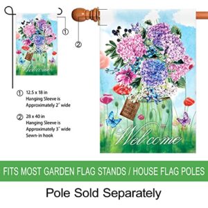 Morigins Welcome Spring Mason Jar Double Sided Garden Flag Floral Butterfly 12.5 x 18 Inch