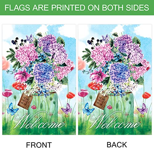 Morigins Welcome Spring Mason Jar Double Sided Garden Flag Floral Butterfly 12.5 x 18 Inch