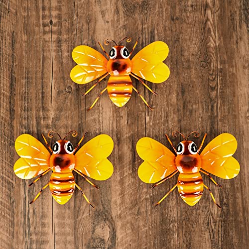 Canabear Metal Bee Wall Decor Art, Iron Bee Hanging Decorations for Outdoor Home Garden Lawn Fence Patio Yard Art