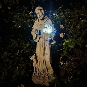 CHRUI St Francis Garden Statues, Solar 20 Inch Saint Francis of Assisi Catholic Christian Yard Decor Lawn Garden Patio Outdoor Sculptures Garden Art Decorations