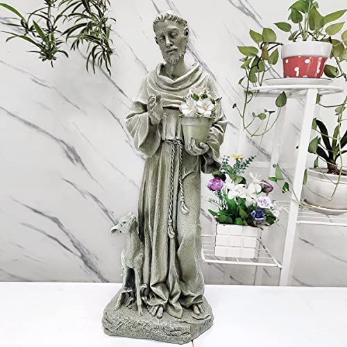 CHRUI St Francis Garden Statues, Solar 20 Inch Saint Francis of Assisi Catholic Christian Yard Decor Lawn Garden Patio Outdoor Sculptures Garden Art Decorations