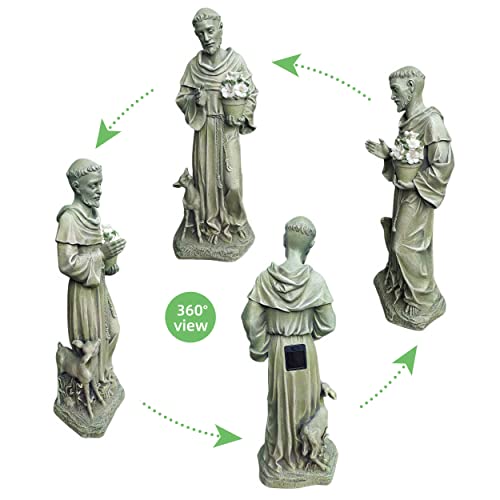 CHRUI St Francis Garden Statues, Solar 20 Inch Saint Francis of Assisi Catholic Christian Yard Decor Lawn Garden Patio Outdoor Sculptures Garden Art Decorations