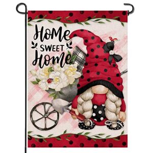 artofy home sweet home summer gnome decorative garden flag, house yard gardenia flower cart outside decor, spring farmhouse outdoor small burlap decoration double sided 12×18