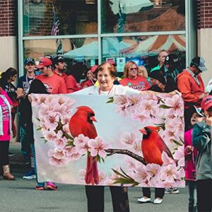 IBILIU Red Birds Flag 3x5 Ft Outdoor,pink flowers spring Garden Flags House Flags Banner Decor For Courtyard Porch Lawn