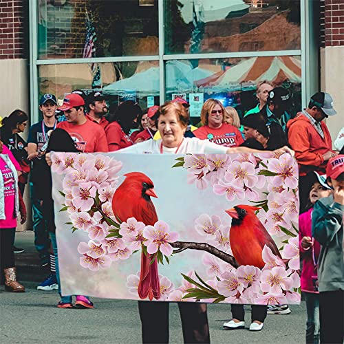 IBILIU Red Birds Flag 3x5 Ft Outdoor,pink flowers spring Garden Flags House Flags Banner Decor For Courtyard Porch Lawn