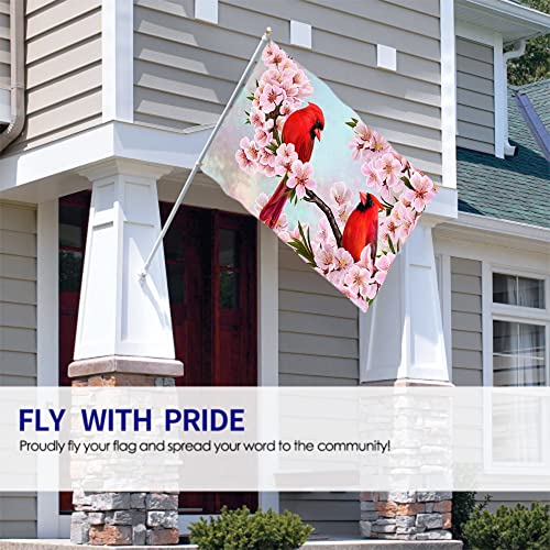 IBILIU Red Birds Flag 3x5 Ft Outdoor,pink flowers spring Garden Flags House Flags Banner Decor For Courtyard Porch Lawn