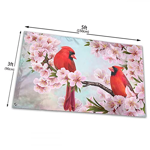 IBILIU Red Birds Flag 3x5 Ft Outdoor,pink flowers spring Garden Flags House Flags Banner Decor For Courtyard Porch Lawn