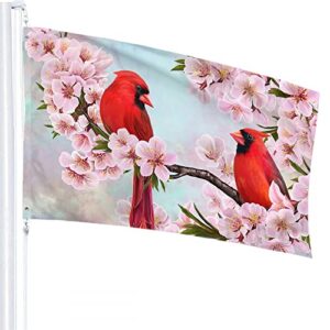 IBILIU Red Birds Flag 3x5 Ft Outdoor,pink flowers spring Garden Flags House Flags Banner Decor For Courtyard Porch Lawn