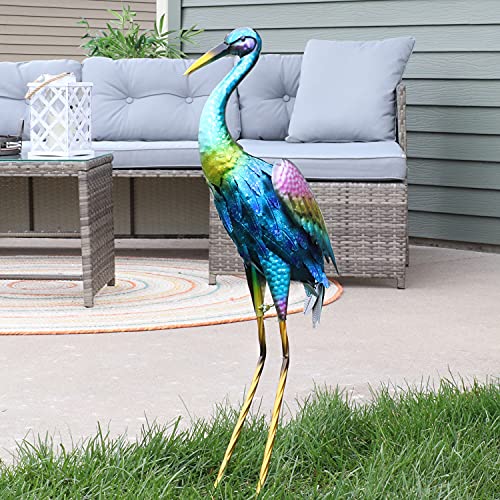 Sunnydaze Outdoor Metal Crane Statue Yard Art, Lawn and Garden Sculpture Decor - Backyard 29-Inch Decorative Accent