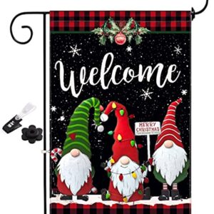 Merry Christmas Garden Flag 12x18 Double Sided,Holiday Winter Garden Flag,Gnomes Welcome Yard Flags for Outside, Yard Decorations Outdoor Buffalo Plaid (Christmas)