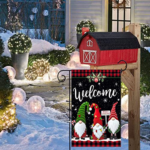 Merry Christmas Garden Flag 12x18 Double Sided,Holiday Winter Garden Flag,Gnomes Welcome Yard Flags for Outside, Yard Decorations Outdoor Buffalo Plaid (Christmas)