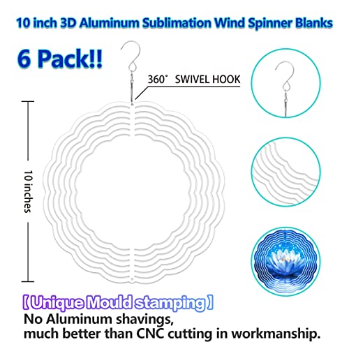 6 Pack 10 inch Aluminum 3D Sublimation Wind Spinner Double Sided Circle Sublimation Garden Wind Spinners Blanks for Heat Press, Innovation Wind Spinner