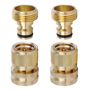 Brass Hose Quick Connect, 3/4 Inch GHT Thread Garden Hose Quick Connector No-Leak Water Hose Quick Connect Fittings Male and Female - 2Packs