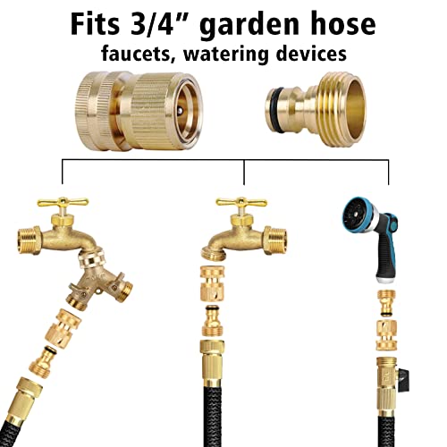 Brass Hose Quick Connect, 3/4 Inch GHT Thread Garden Hose Quick Connector No-Leak Water Hose Quick Connect Fittings Male and Female - 2Packs