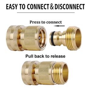 Brass Hose Quick Connect, 3/4 Inch GHT Thread Garden Hose Quick Connector No-Leak Water Hose Quick Connect Fittings Male and Female - 2Packs