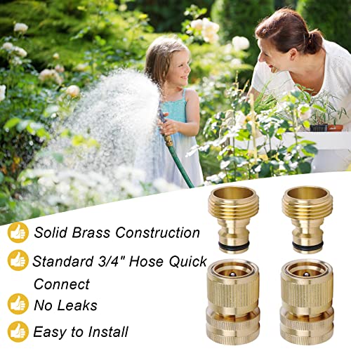 Brass Hose Quick Connect, 3/4 Inch GHT Thread Garden Hose Quick Connector No-Leak Water Hose Quick Connect Fittings Male and Female - 2Packs