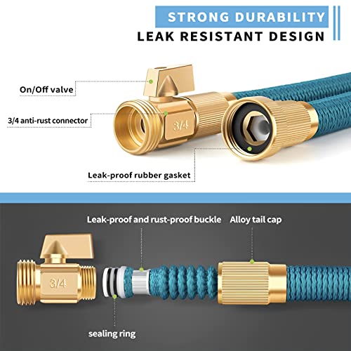 Garden Hose 25-100ft, Flexible Retractable Hose with 10 Function Spray Nozzle,4 Layer Latex and 3/4" Solid Brass Connectors,Zinc alloy material Lightweight No-Kink Flexible Water Hose (50FT)