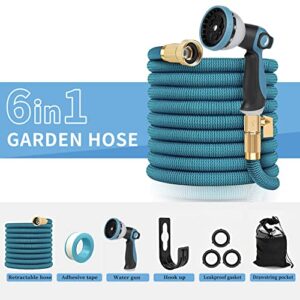 Garden Hose 25-100ft, Flexible Retractable Hose with 10 Function Spray Nozzle,4 Layer Latex and 3/4" Solid Brass Connectors,Zinc alloy material Lightweight No-Kink Flexible Water Hose (50FT)