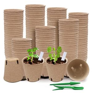 baxrou 120 packs 3.15 inch peat pots plant starters for seedling, biodegradable herb seed starter pots kits, seedling pots, garden germination nursery pot wit 30 plant labels, 2 transplant tools.