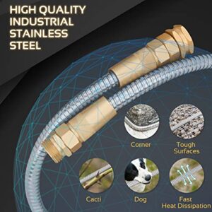 360Gadget Garden Hose Metal - 100ft Heavy Duty Stainless Steel Water Hose with 8 Function Sprayer & Metal Fittings, Flexible, Lightweight, No Kink, Puncture Proof Hose for Yard, Outdoors, Rv