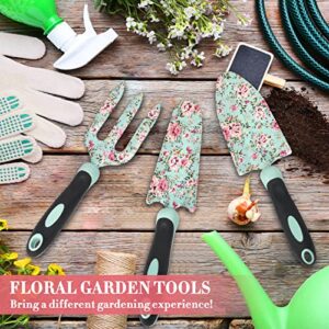 Garden Tools Set, Carsolt 4 Pcs Heavy Duty Floral Gardening Tools Kit with Non-Slip Rubber Handle, Special Gardening Gifts for Women Birthday Box (Green)